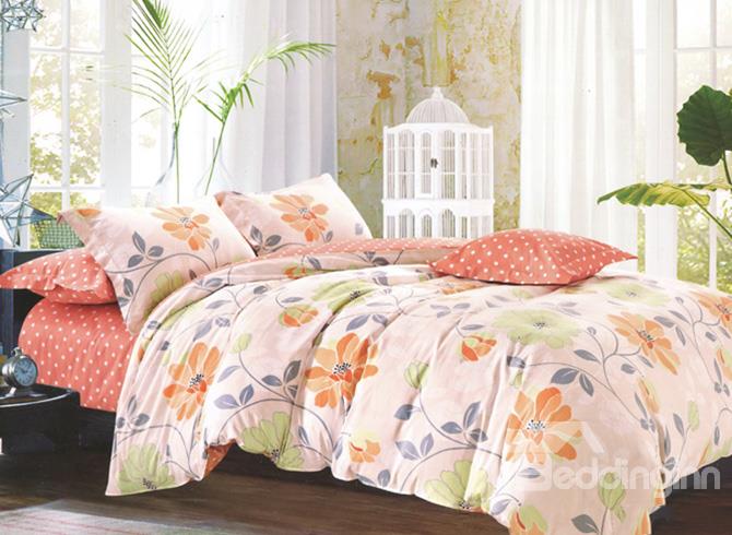 Fresh Flower Leaves Print Cotton 4-Piece Duvet Cover Sets - Feel Good ...